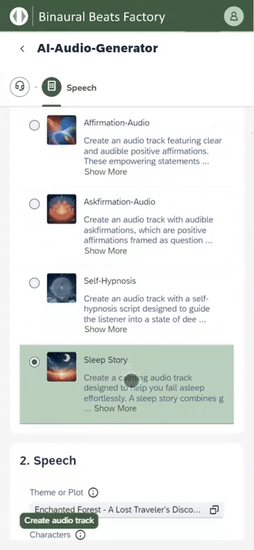 AI-Powered Sleep Story Generator - Binaural Beats Factory